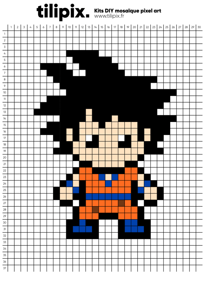 Pixel Art Goku • Free printable template – Tilipix